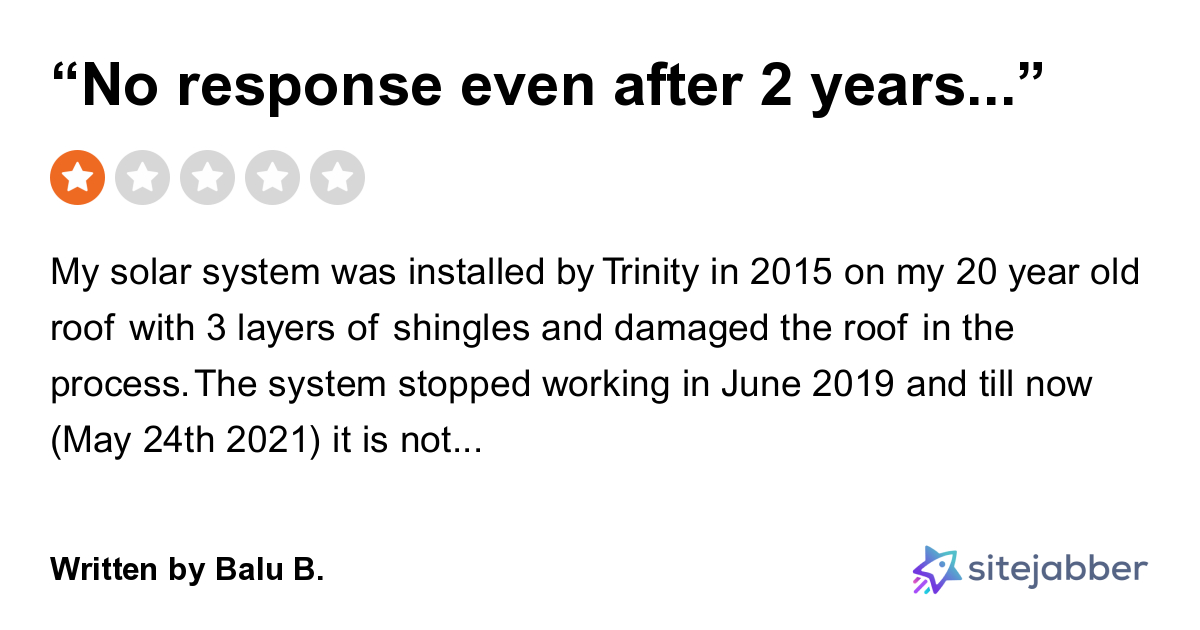 3 Stars Review of Trinity Solar: “No response even after 2 years!”